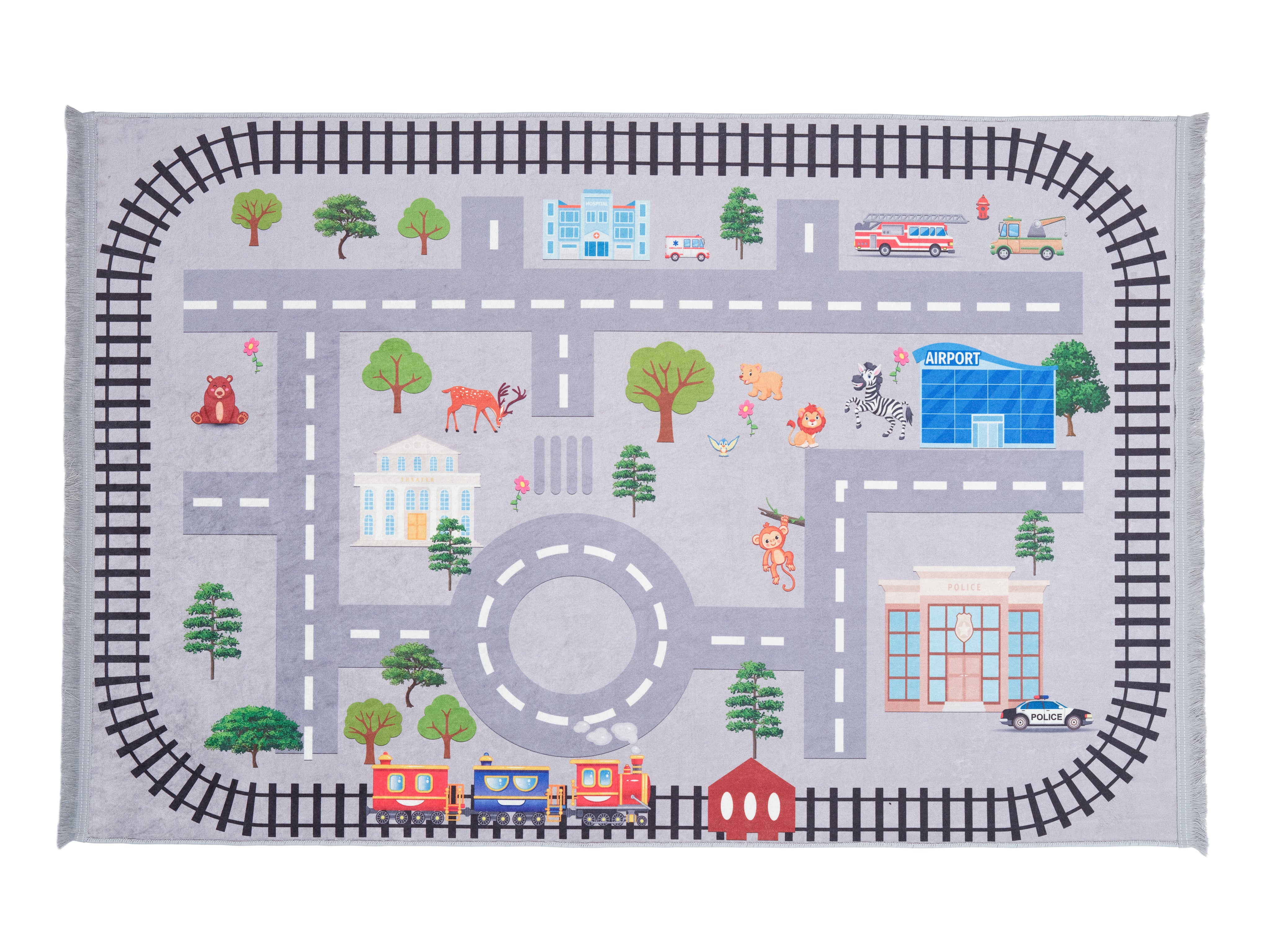 4'x6' Machine Washable Rug For Kids Gray/Multicolor Railroad Rug ...